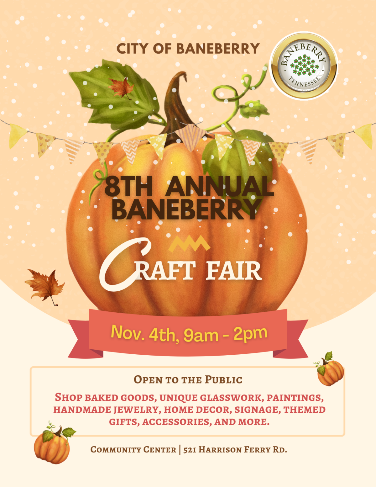 8th Annual Craft Fair: Nov 4 – City of Baneberry, Tennessee